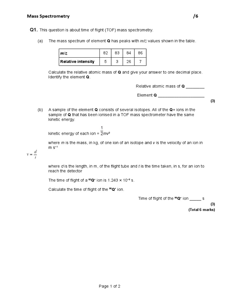 Mass Spec Exam Questions 2 | PDF | Time Of Flight Mass Spectrometry ...
