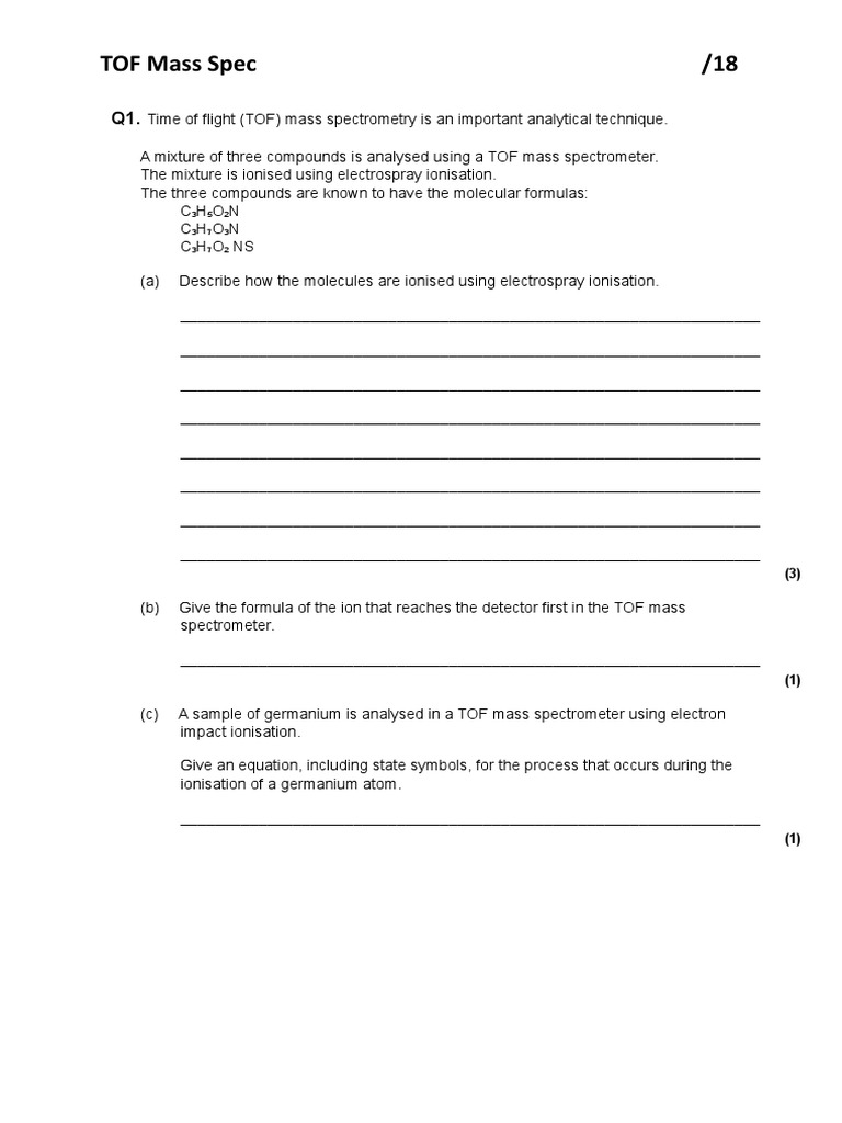 Mass Spec Exam Questions 1 | PDF | Time Of Flight Mass Spectrometry ...
