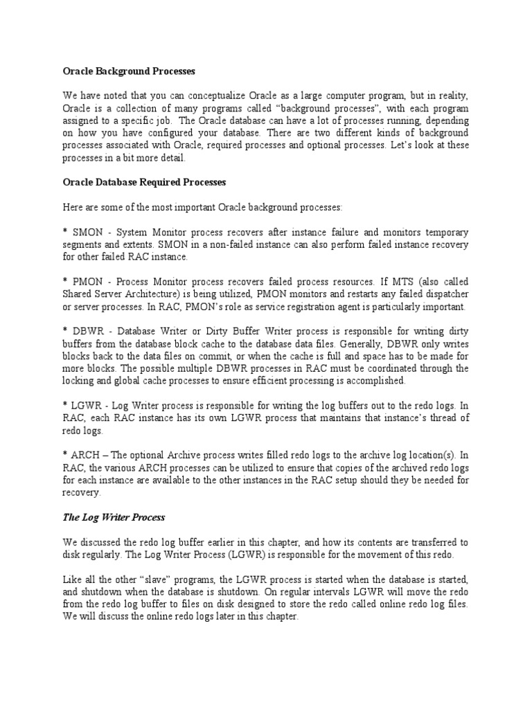 Oracle Background Processes | PDF | Databases | Cache (Computing)