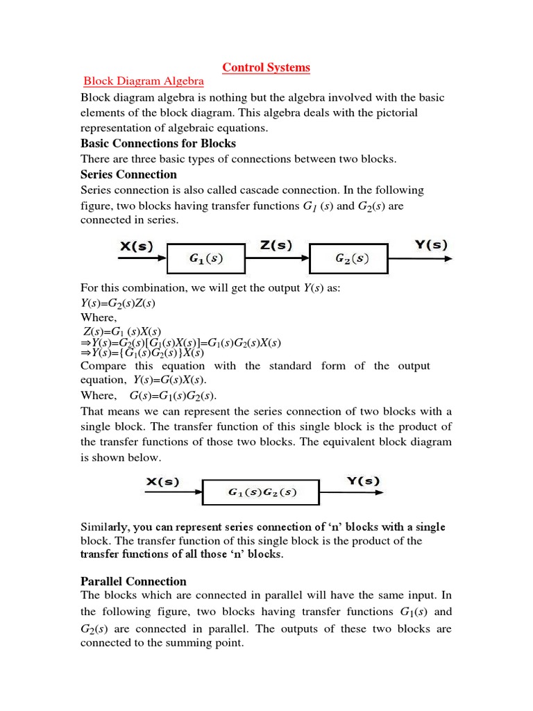 Block Diagram Algebra: Basic Connections For Blocks Series Connection ...