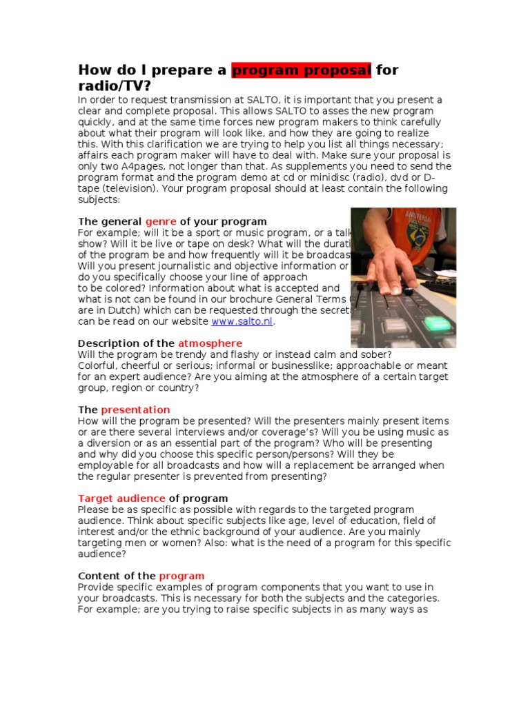 Program Proposal. | PDF | Broadcasting