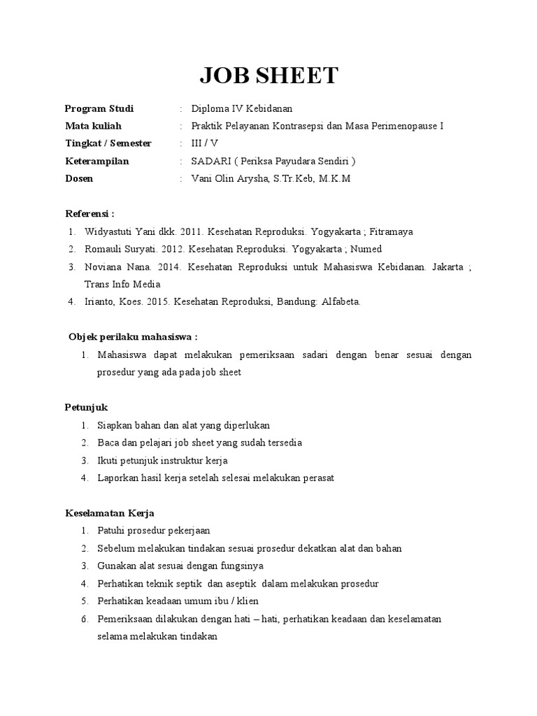 JOB SHEET Metode Sadari by Vani | PDF