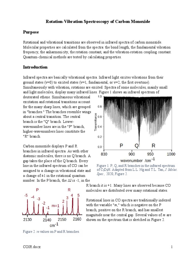Rotation-Vibration Spectroscopy of Carbon Monoxide Purpose | PDF ...