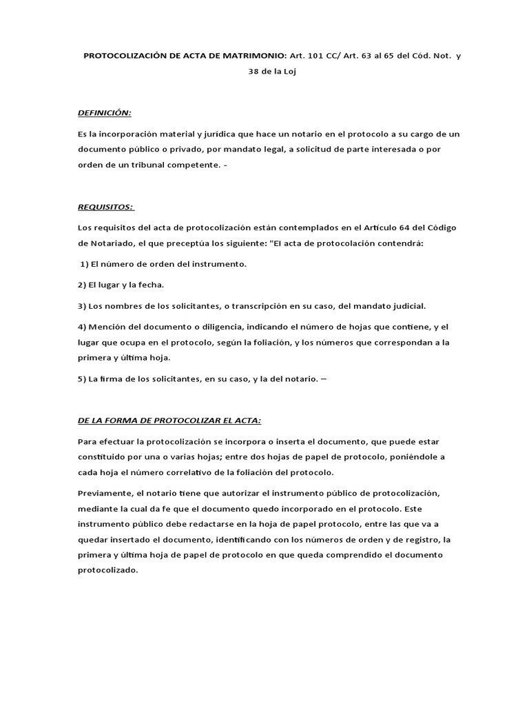 Protocolización de Acta de Matrimonio | PDF