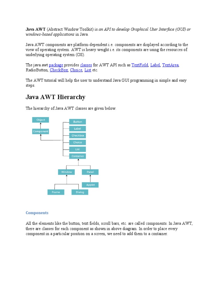 Java AWT Hierarchy: Windows-Based Applications in Java | PDF | Window ... Java AWT Hierarchy: Windows-Based Applications in Java | PDF | Window ...