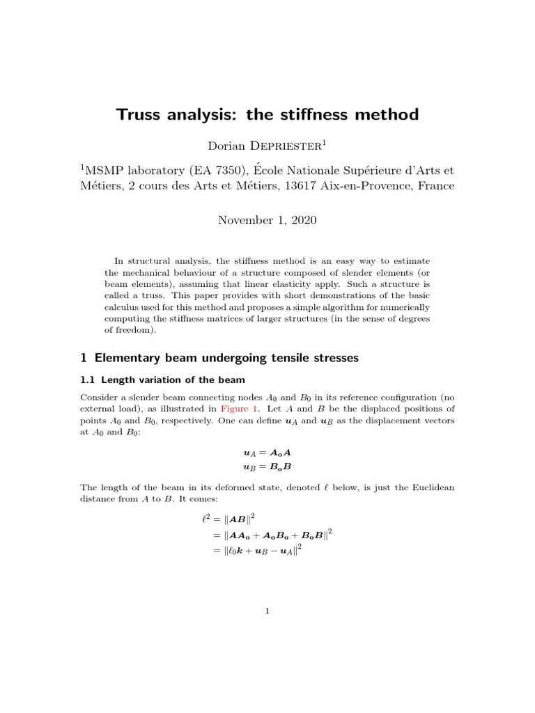 Truss Stiffness | PDF | Matrix (Mathematics) | Beam (Structure)