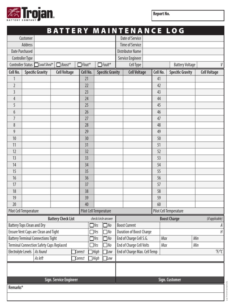 Battery Maintenance Log | PDF | Electric Power | Galvanic Cells