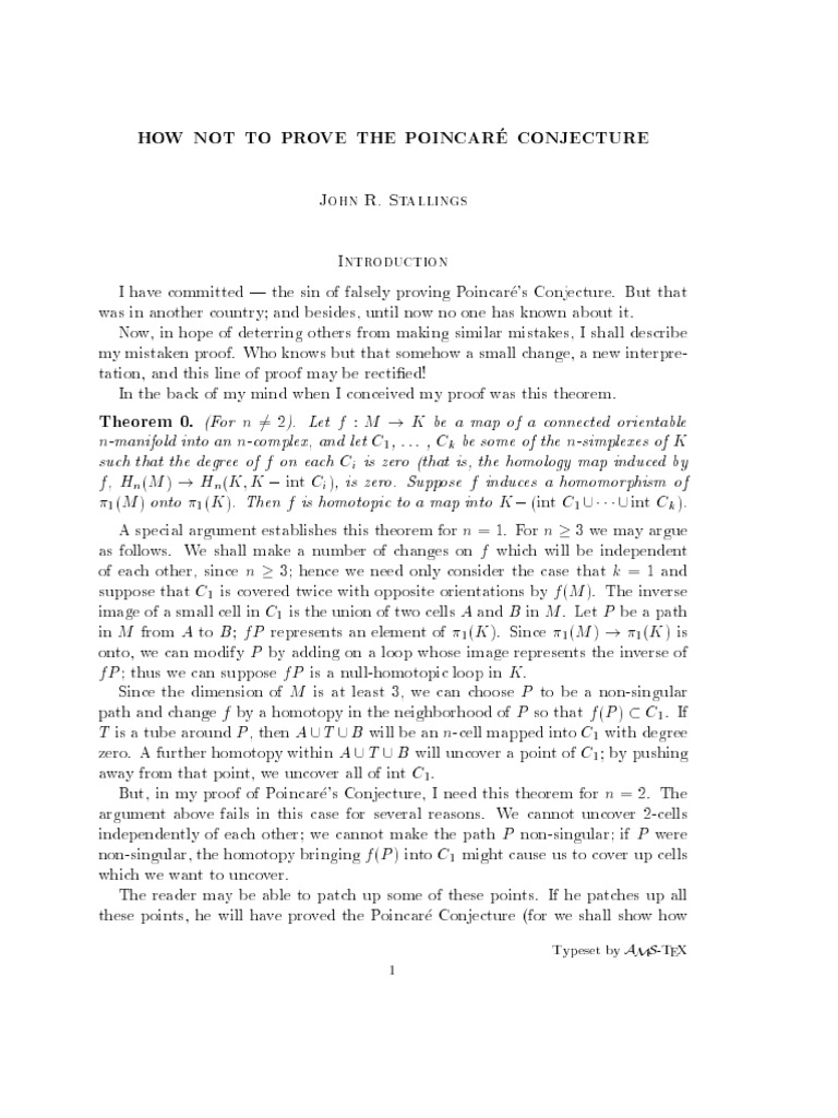 How Not To Prove Poincare Conjecture | PDF | Topology | Mathematical ...