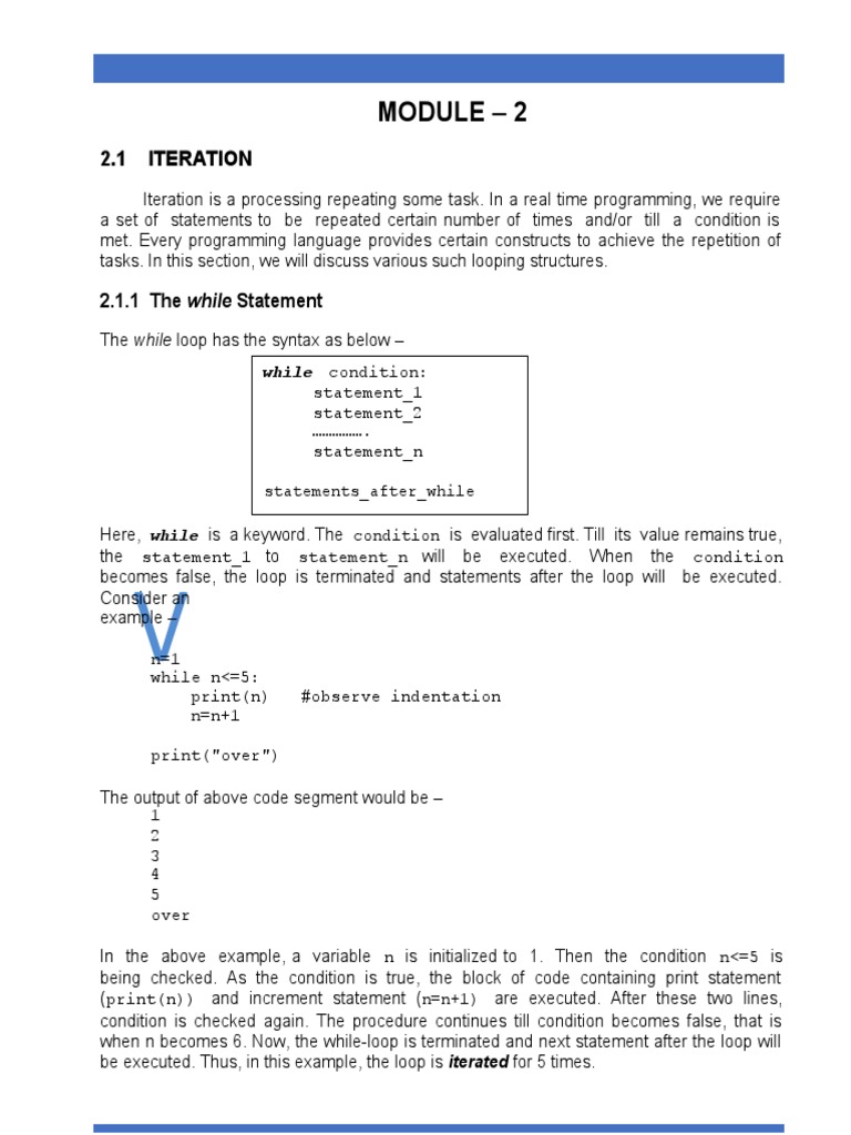 Module - 2: 2.1 Iteration | PDF | Control Flow | Computer Programming