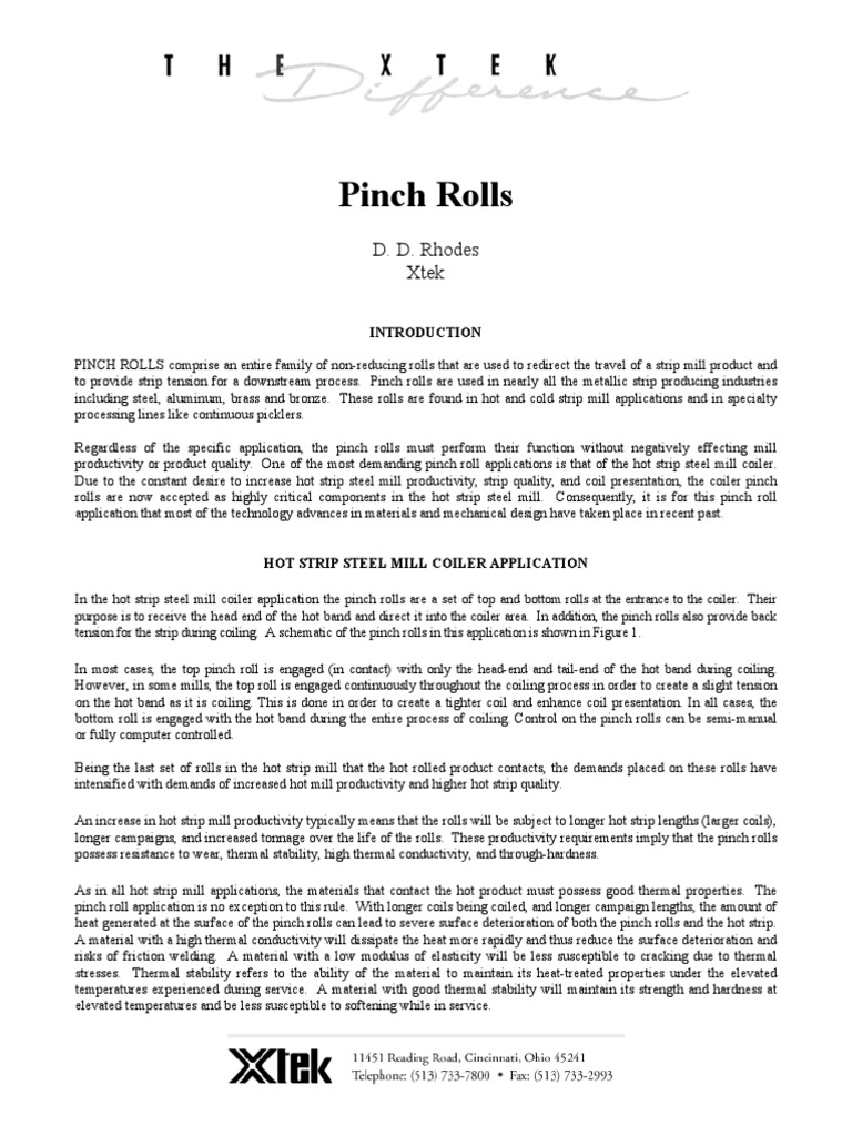 Pinch Rolls: D. D. Rhodes Xtek | PDF | Steel | Wear