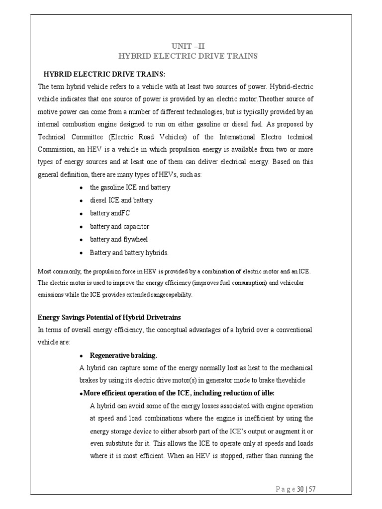 Hybrid and Electric Drive Trains - Unit - II | PDF | Hybrid Vehicle ...