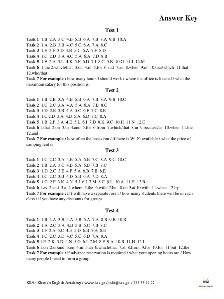 Answer Key Part 1 | PDF