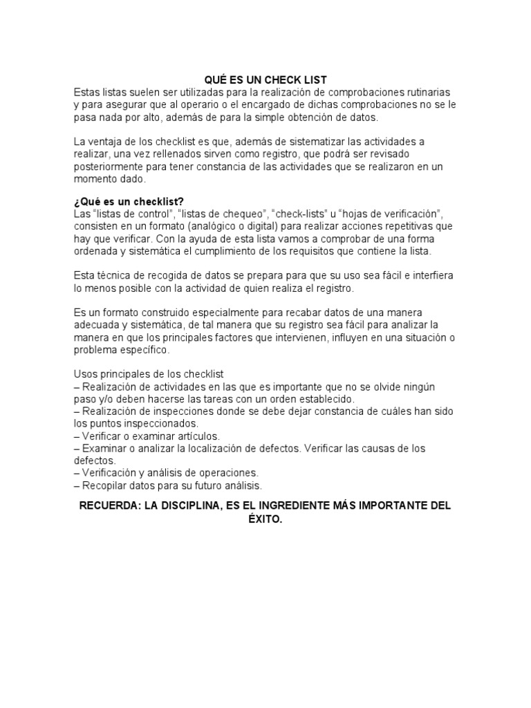 Qué Es Un Check List | PDF