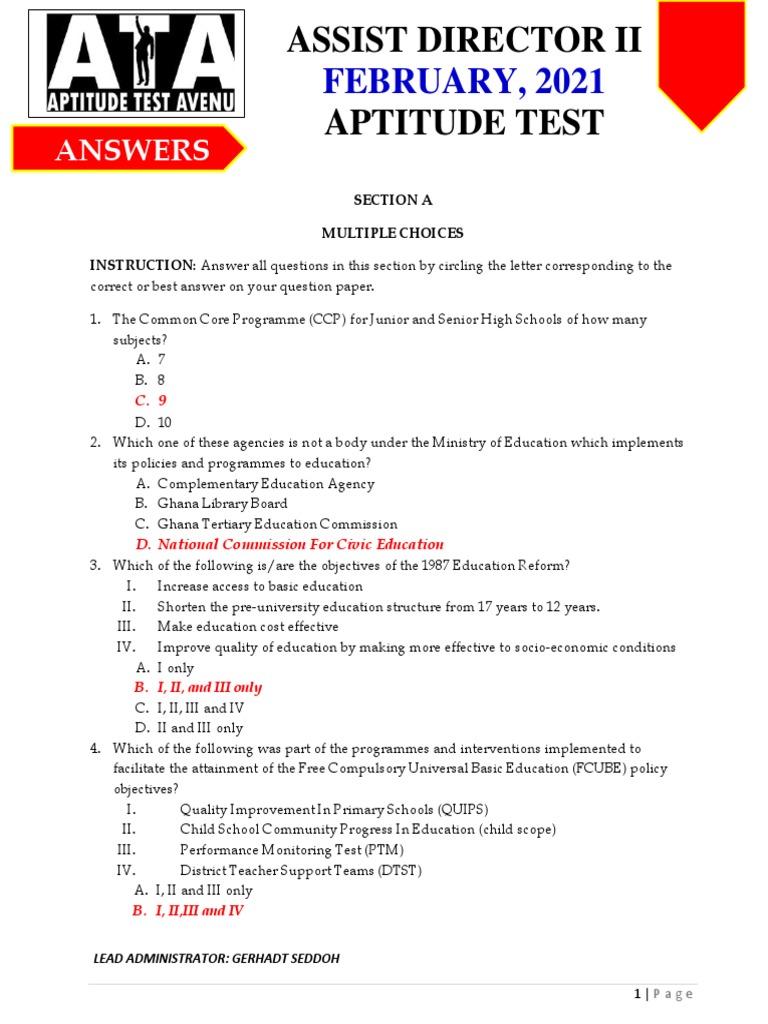 Answers To 2021 Aptitude Test - Assistant Director Ii | PDF ...