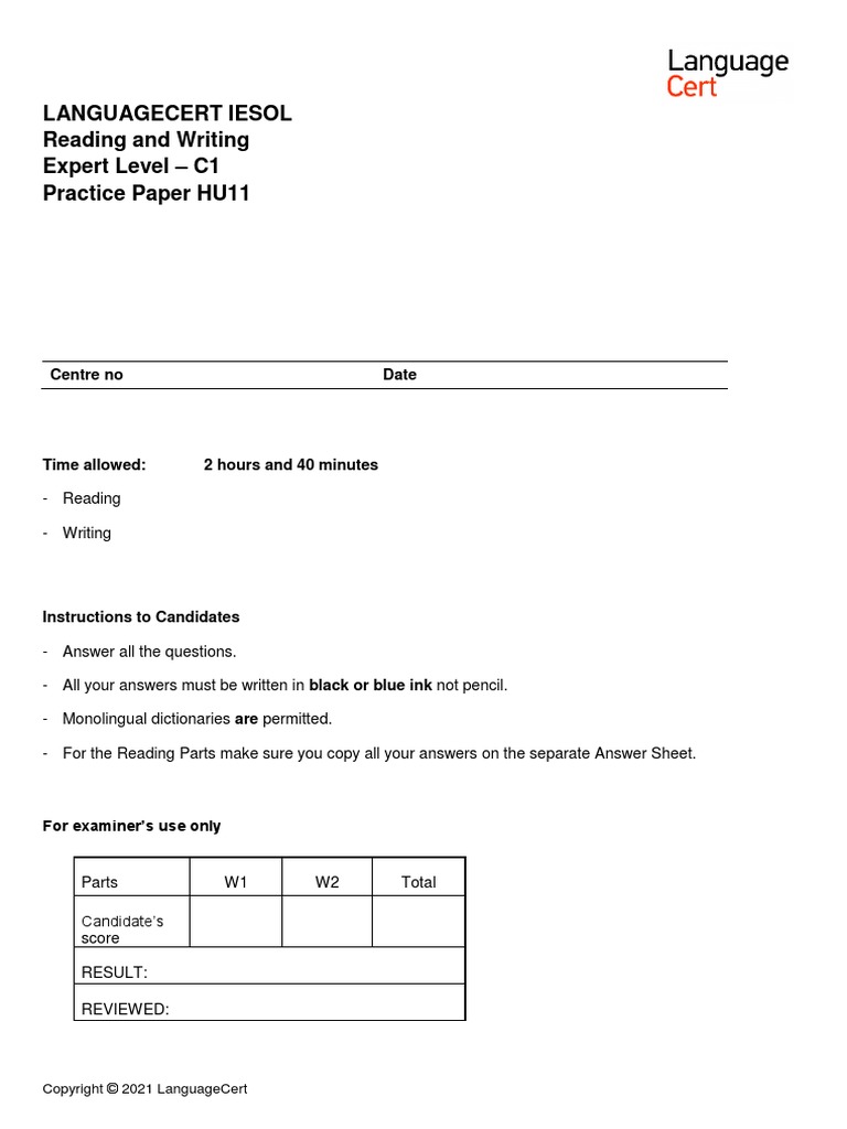 LanguageCert C1 Reading, Writing | PDF | Lightning | Sibling