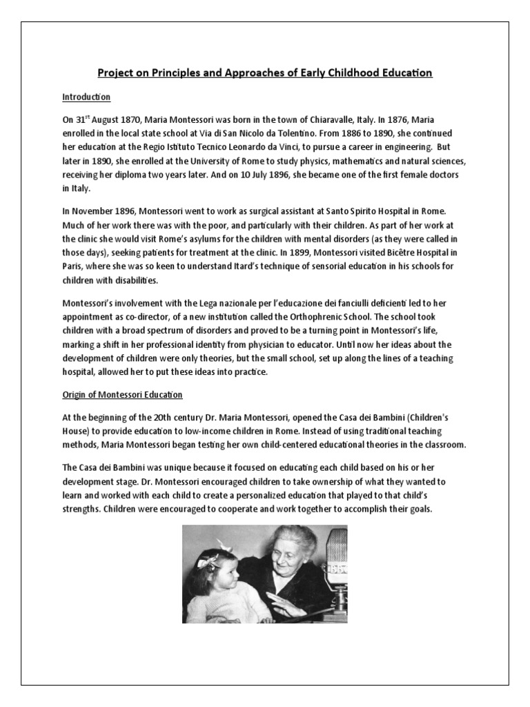 Project On Principles and Approaches of Early Childhood Education | PDF ...