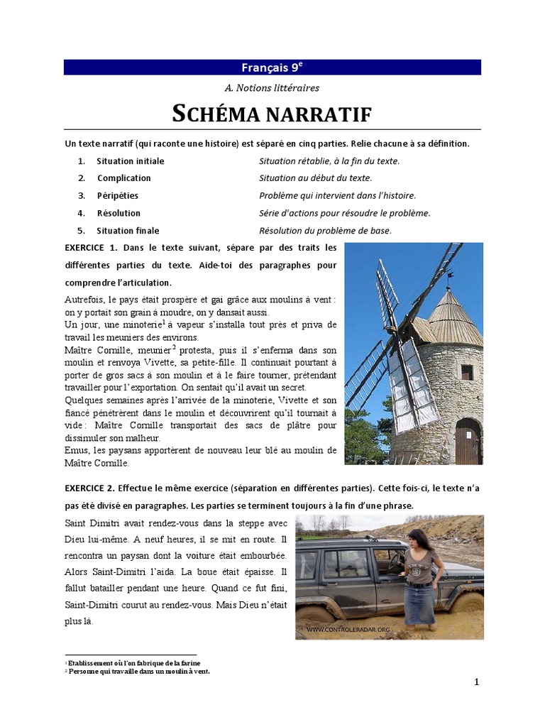 Schéma narratif en 9e : Guide et exercices | PDF | Moulin