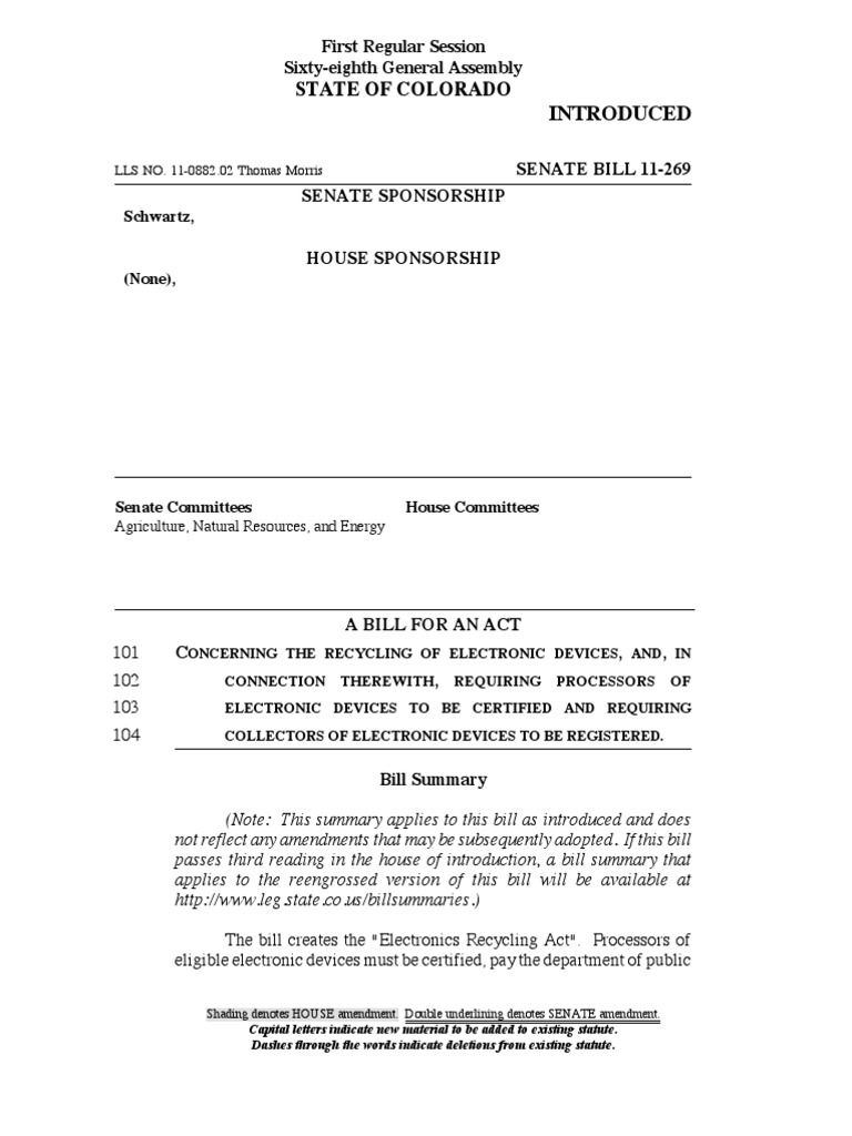 State of Colorado: First Regular Session Sixty-Eighth General Assembly ...