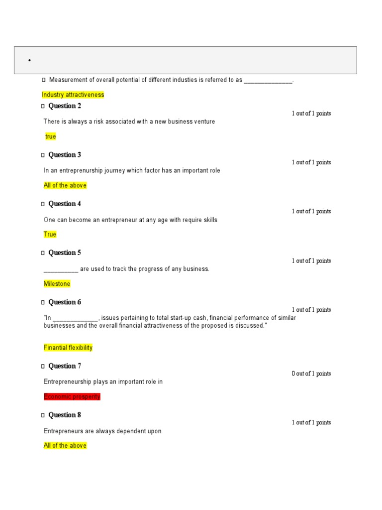Entrepreneurship Quiz | PDF | Entrepreneurship | Economies