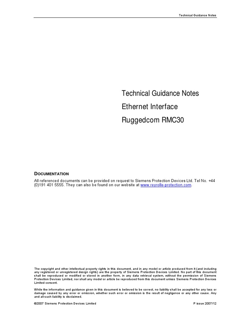 Technical Guidance Notes: Ethernet Interface Ruggedcom RMC30 | PDF