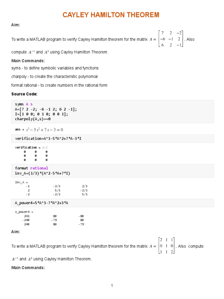 Cayley Hamilton Theorem: Source Code | PDF | Mathematical Objects | Algebra