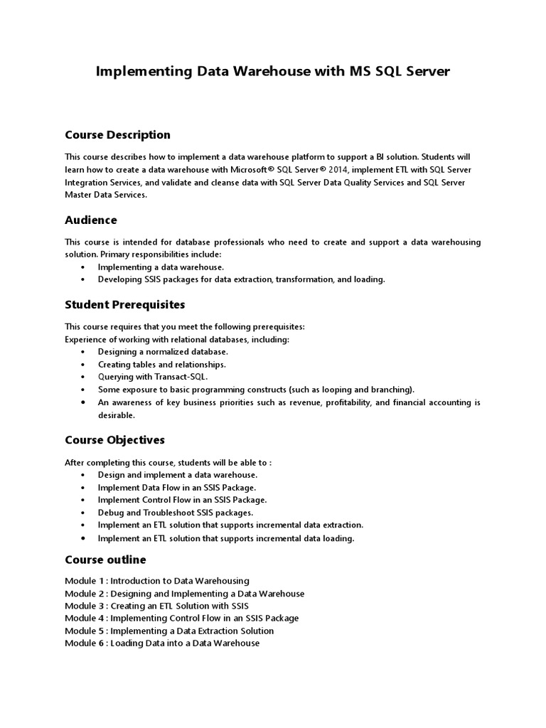 Implementing Data Warehouse With SQL Server | PDF