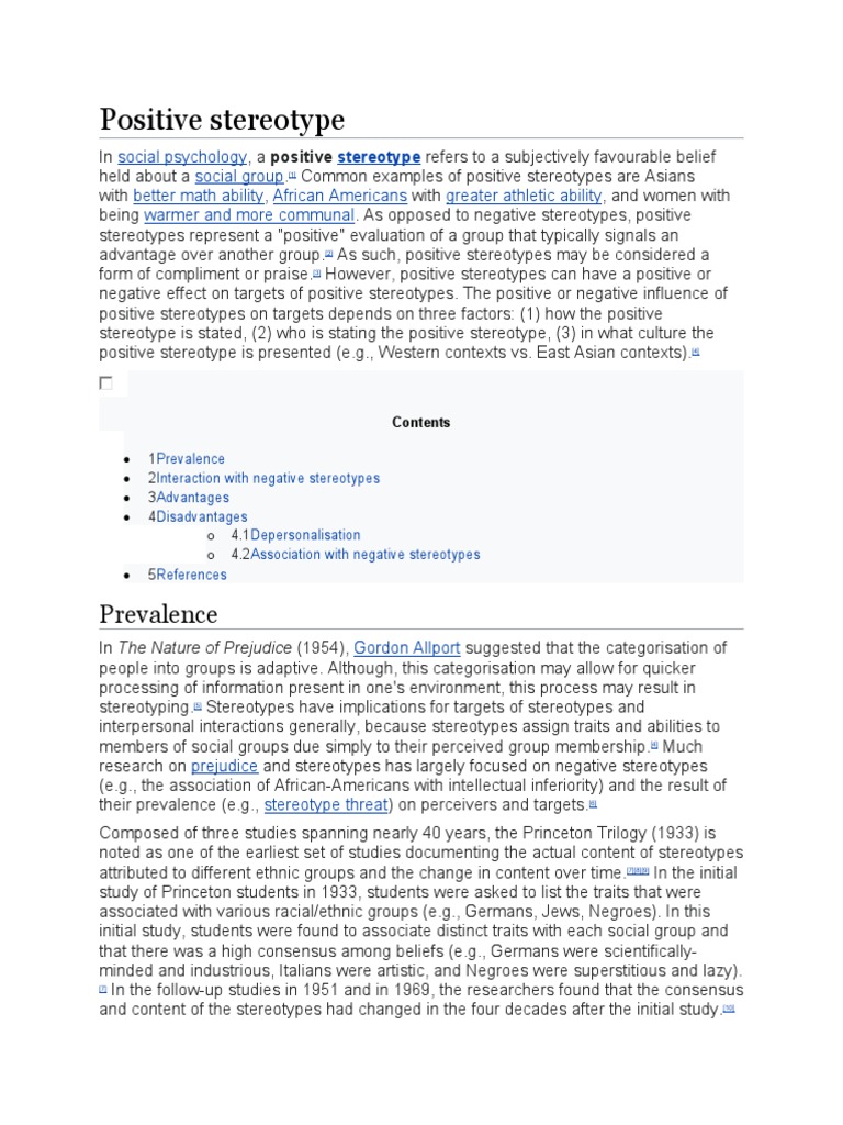 Positive Stereotype | Download Free PDF | Stereotypes | Psychology