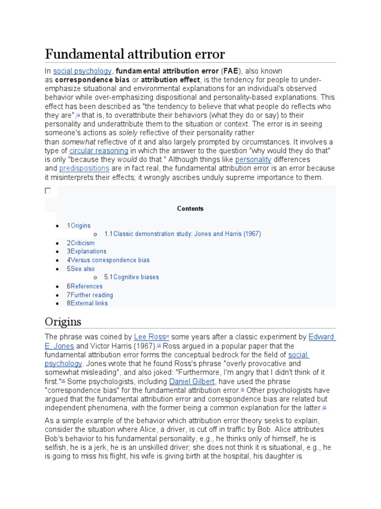 Fundamental Attribution Error | PDF | Psychological Concepts | Decision ...