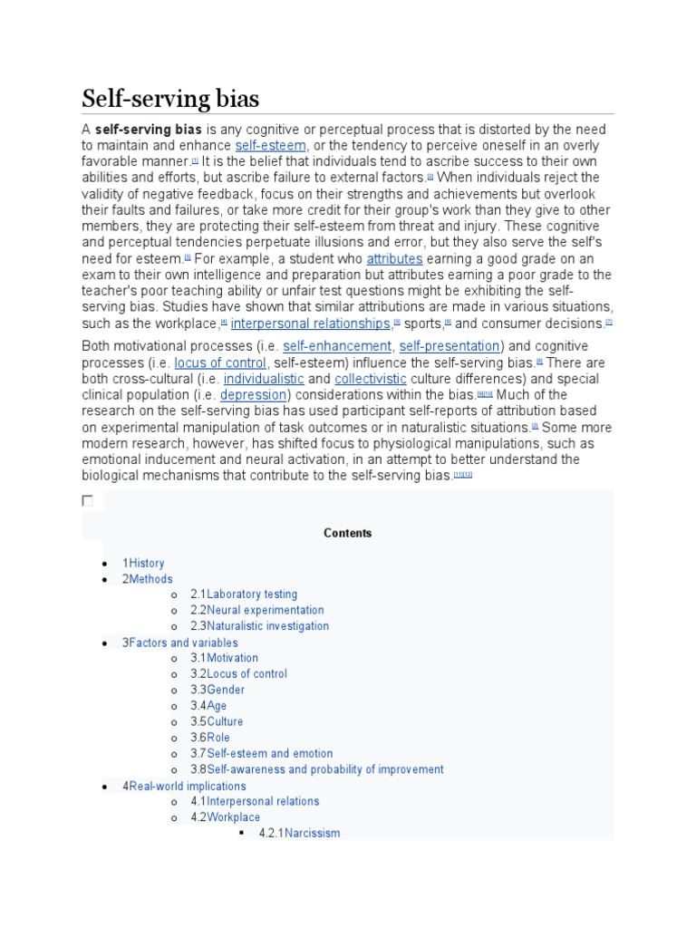 Self Serving Bias | PDF | Psychological Concepts | Bias