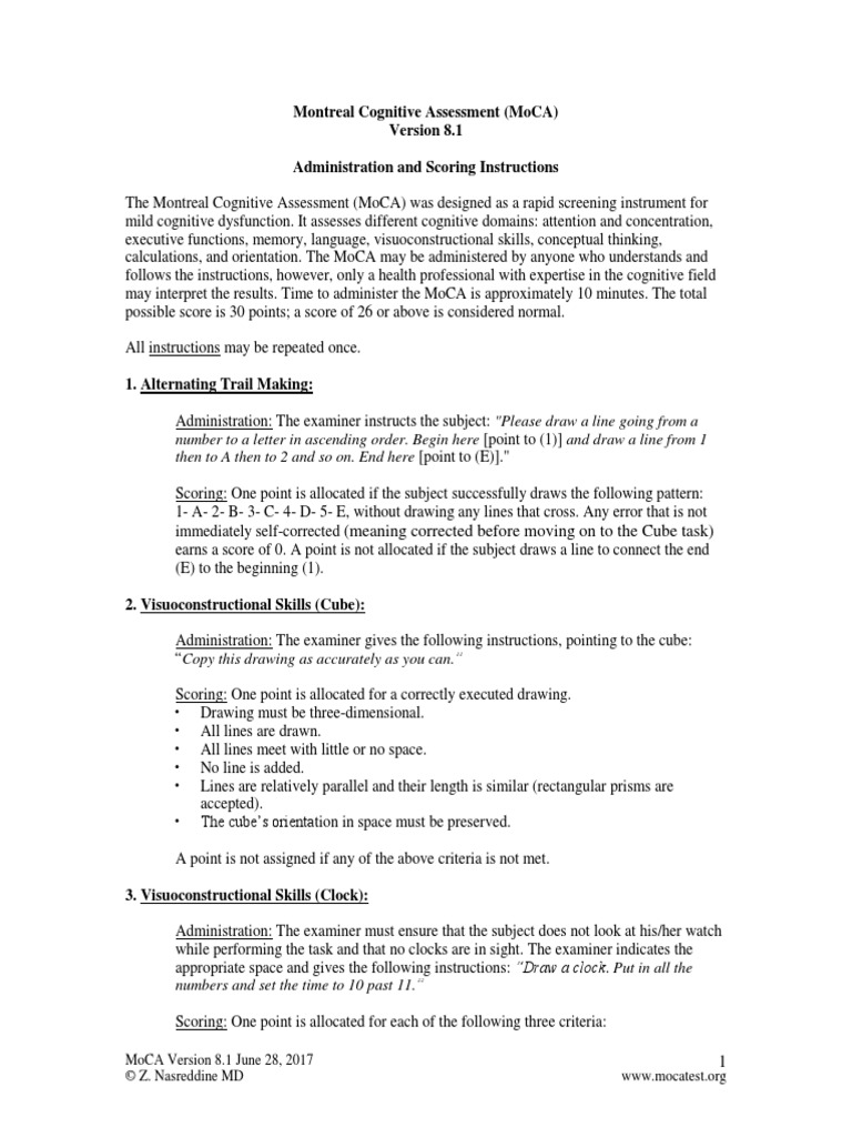 Montreal Cognitive Assessment (Moca) Administration and Scoring ...