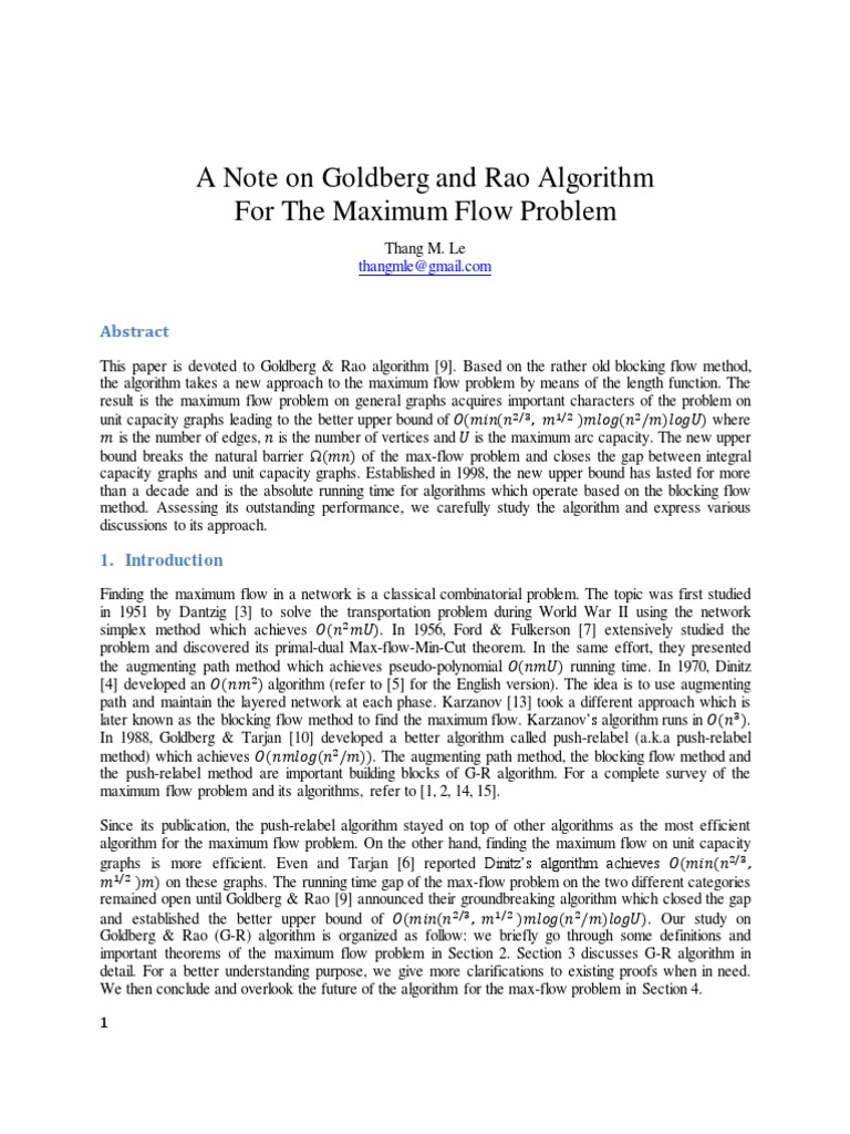 A Note On Goldberg And Rao Algorithm For The Maximum Flow Problem Pdf Algorithms And Data