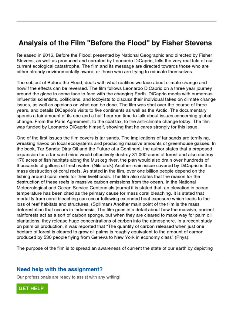 Analysis of The Film "Before The Flood" by Fisher Stevens: Need Help ...
