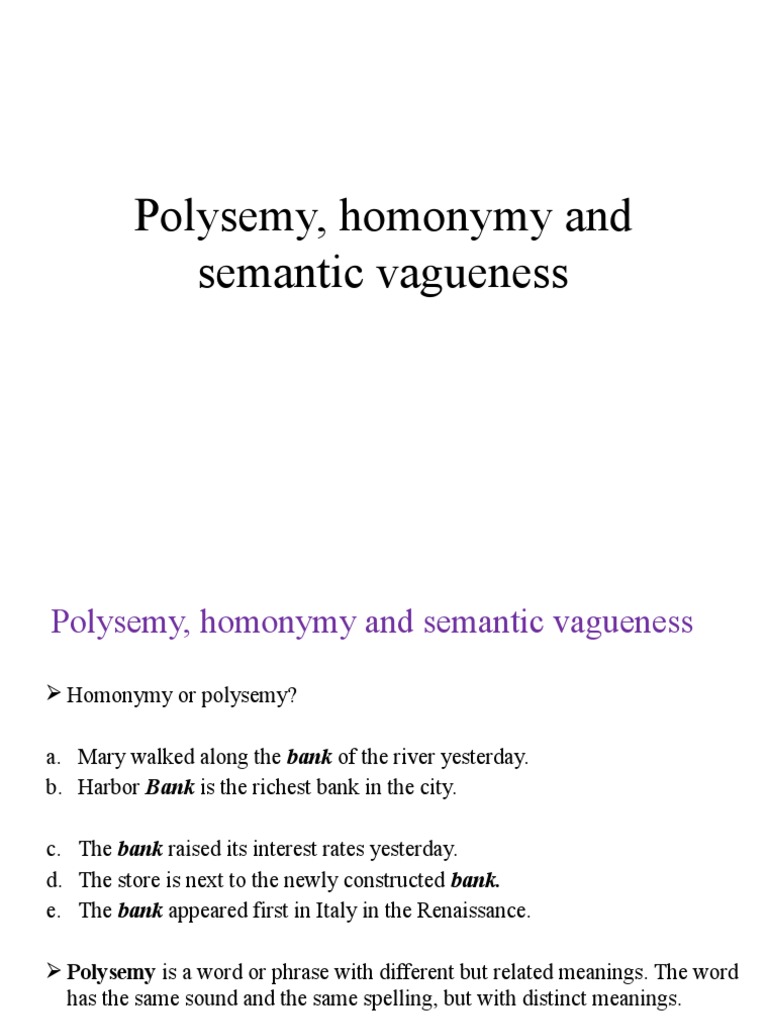 Polysemy Homonymy And Semantic Vagueness Pdf Clause Linguistic