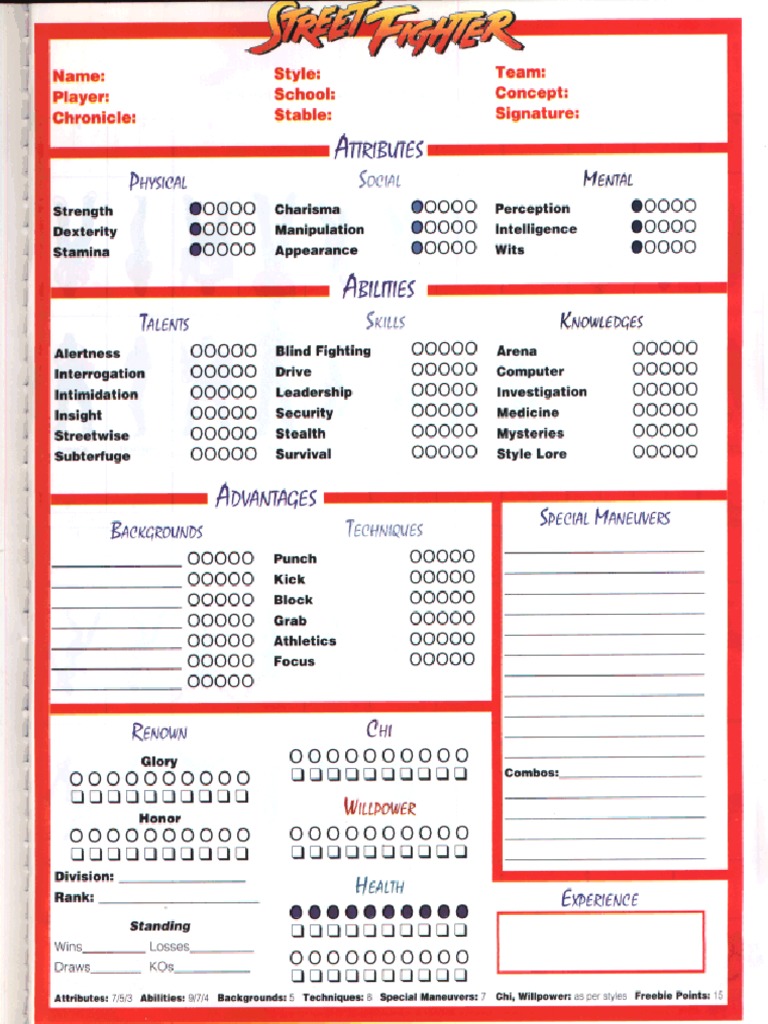 Street Fighter RPG Character Sheet | PDF