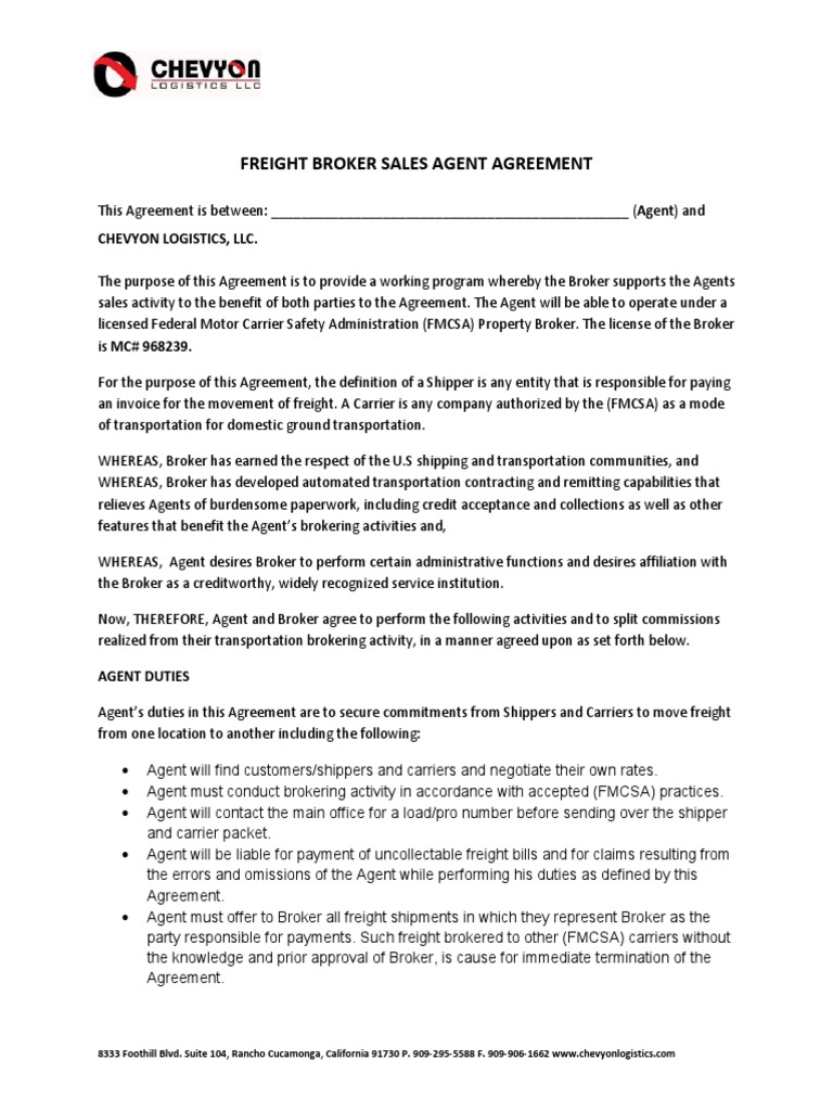 Freight Agent Agreement | PDF | Cargo | Justice