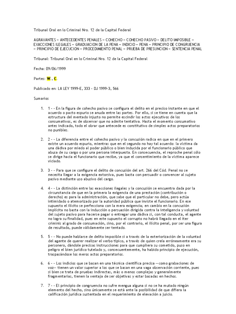 Fallo W.C. y Nota | PDF | Derecho penal | Testigo experto