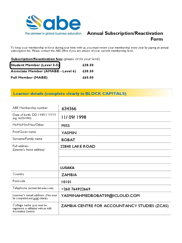 ABE Membership Renewal Form | PDF | Payments | Debit Card