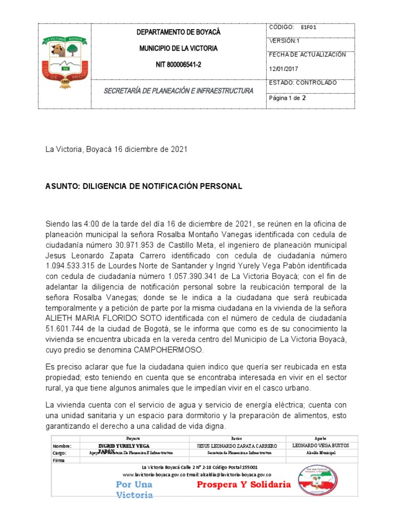 Modelo Citacion Notificacion Personal | PDF Modelo Citacion Notificacion Personal | PDF