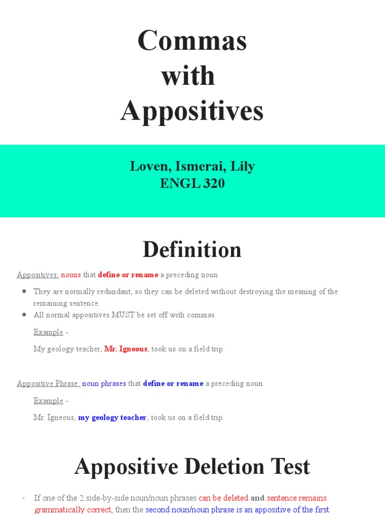 Commas With Appositives | PDF | Noun | Phrase