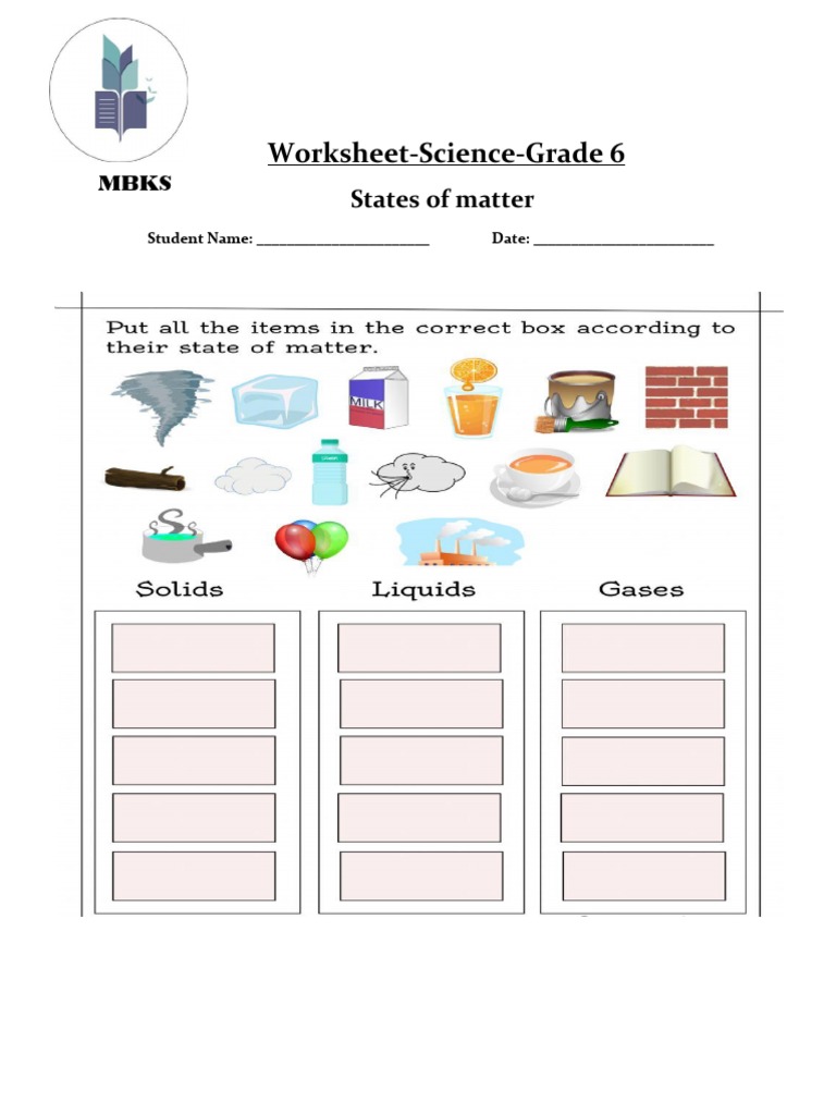 Worksheet-Science-Grade 6: States of Matter | PDF | Technology ...