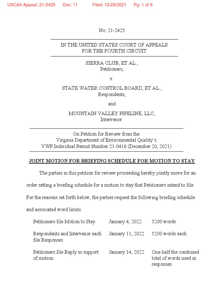 SWCB Case - Joint Motion For Briefing Schedule On Motion To Stay | PDF ...