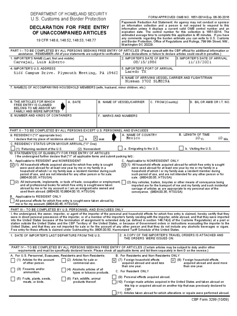 US Customs Docs Full Set | PDF | U.S. Customs And Border Protection ...