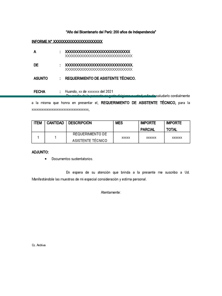Informe Requerimiento de Asistente | PDF