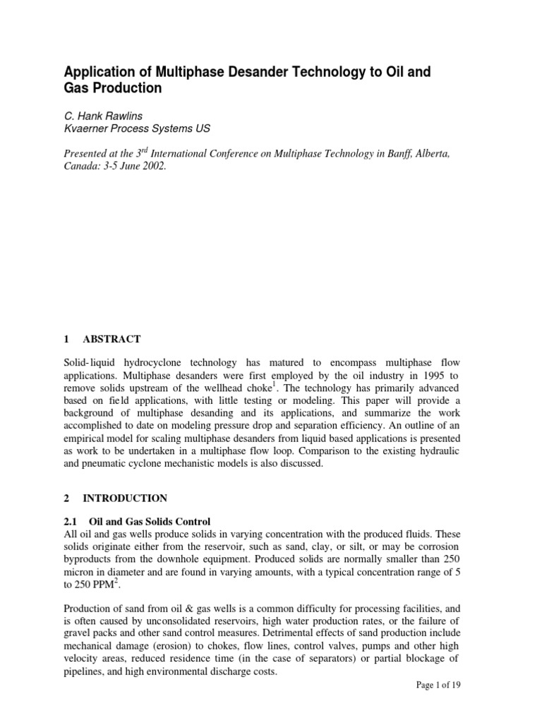 Applications of Multiphase Desander Technology | PDF | Gases | Fluid ...