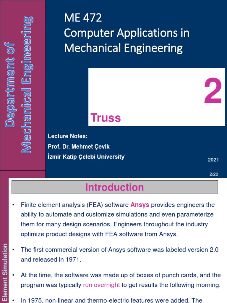 ME 472 Computer Applications in Mechanical Engineering: Truss | PDF ...