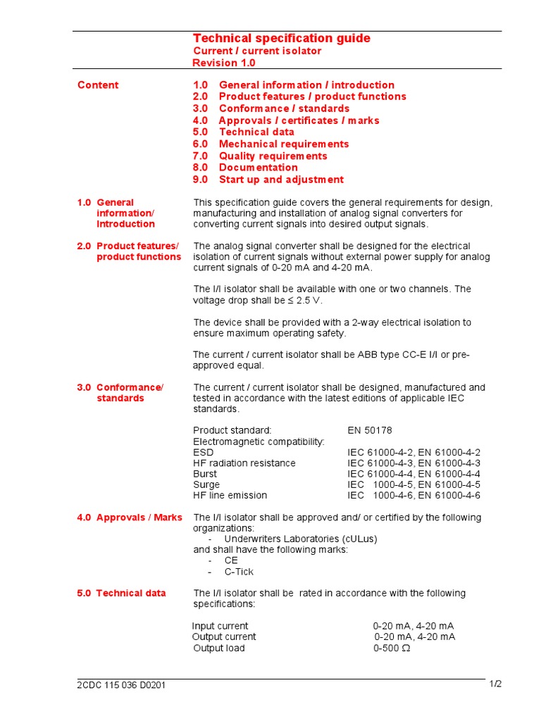 Technical Specification Guide: 1.0 General Information/ 2.0 Product ...