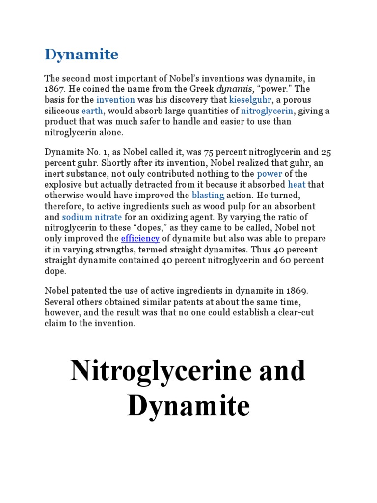 Nitroglycerine and Dynamite | PDF | Chemistry | Materials