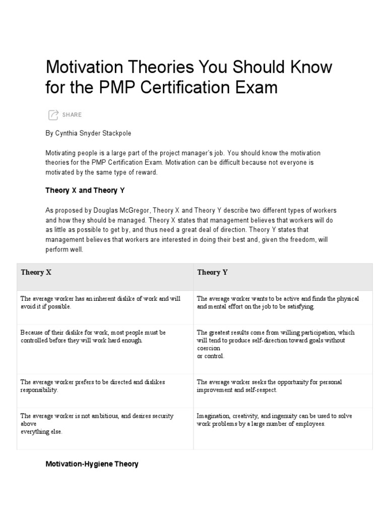 PMP - PMI - Motivation Theories You Should Know For The PMP ...