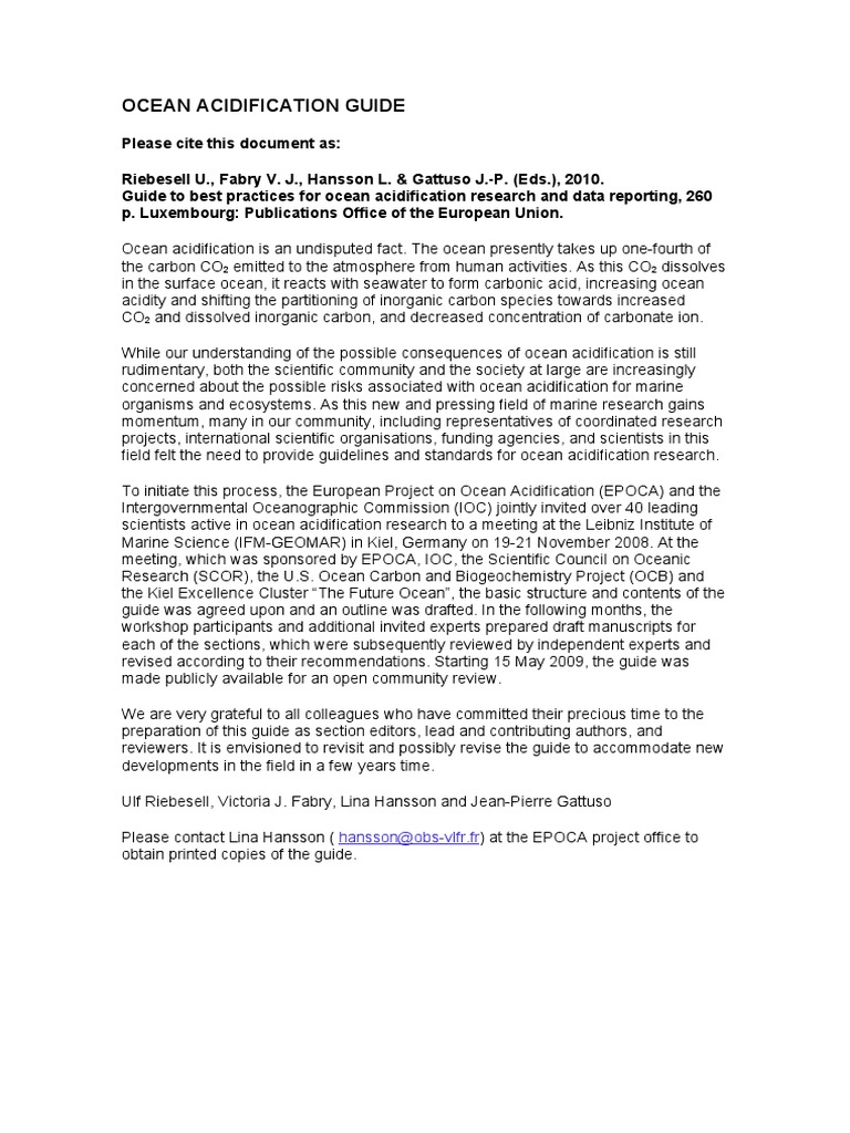 OCEAN ACIDIFICATION GUIDE Reference Note | PDF | Ocean Acidification ...