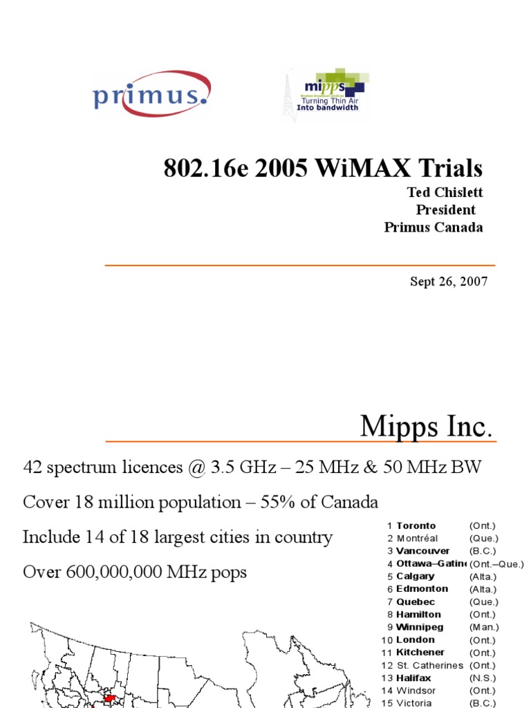 802.16E 2005 Wimax Trials: Ted Chislett President Primus Canada | PDF ...